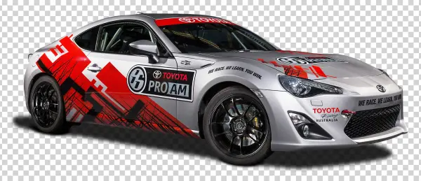 Silver Toyota GT86 Pro Am Race Car with Red Graphics PNG